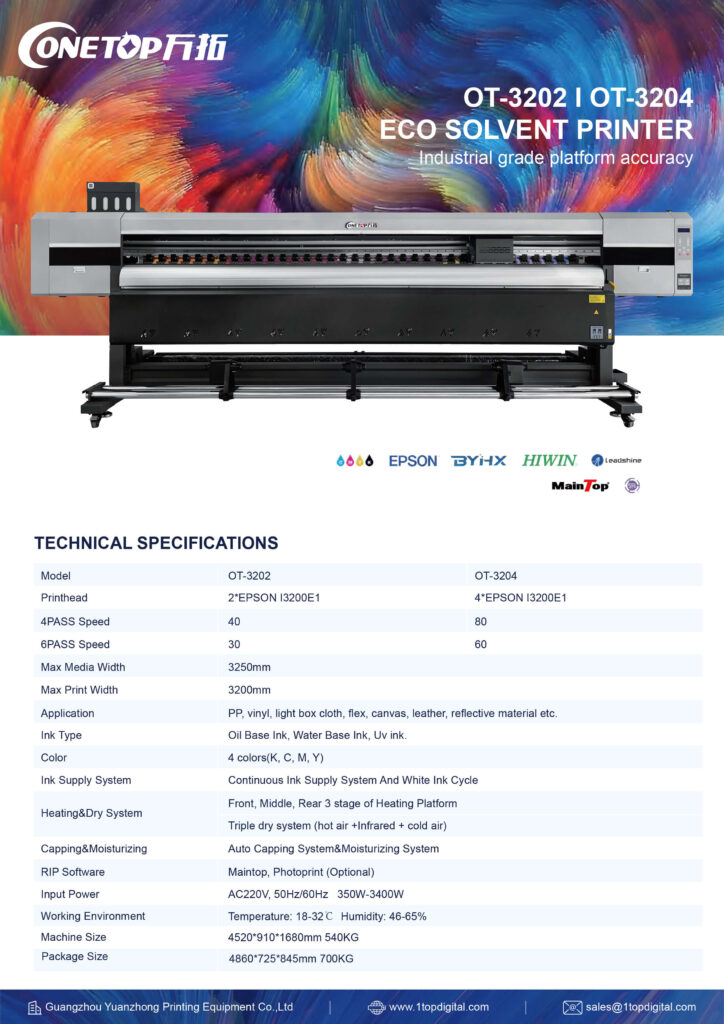 OneTop 3.2m Eco Solvent Printer OT-3202/OT-3204 - 1topdigital